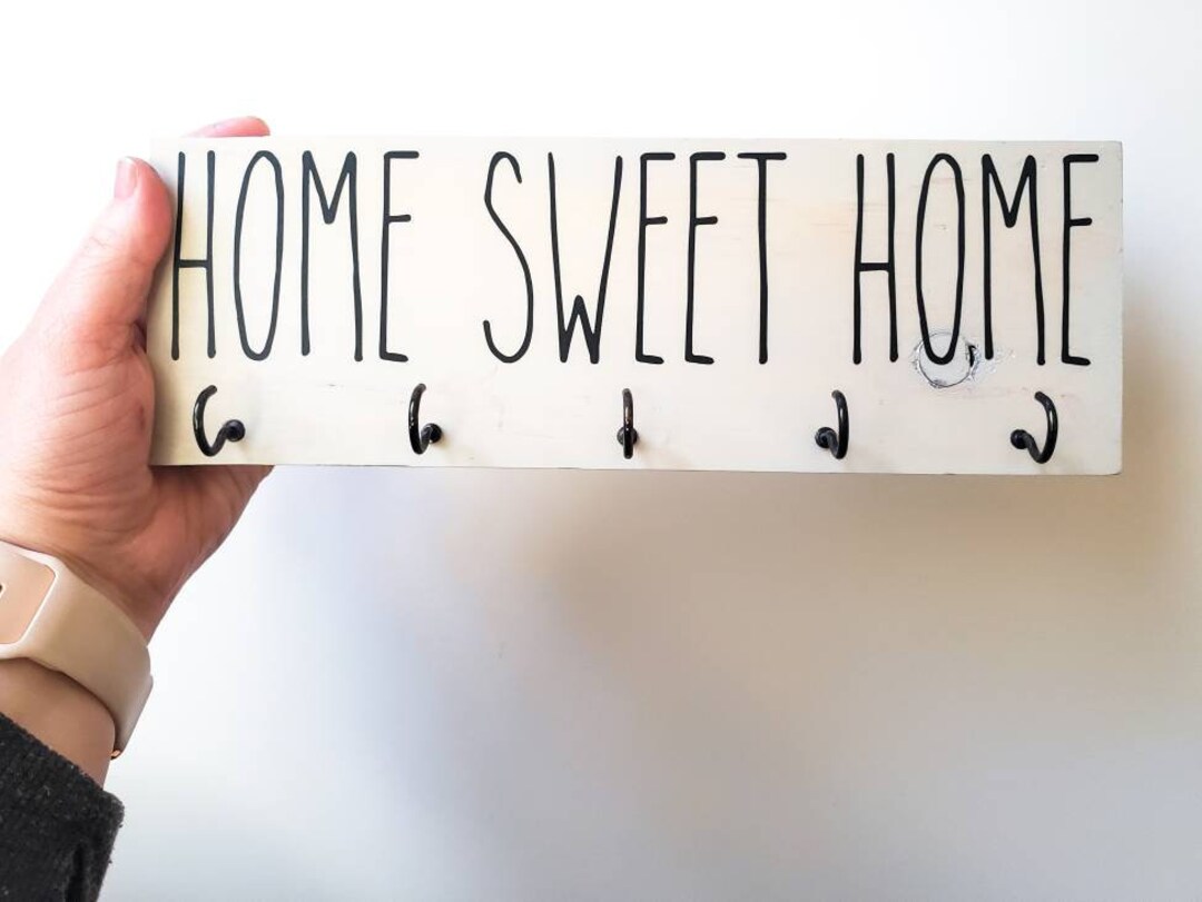 Home Sweet Home Key Rack - Farmhouse Inspired Grey Organizer, Key Hook ...