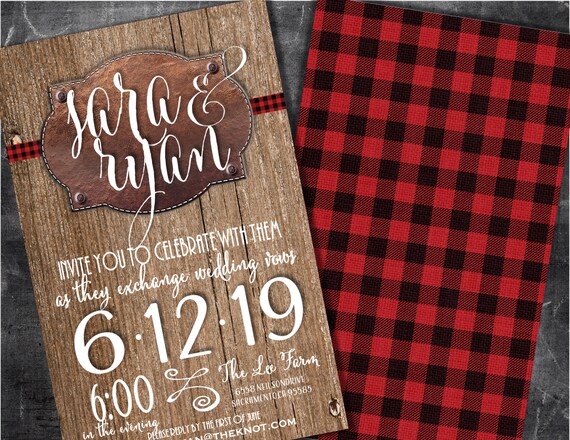 Buffalo Plaid Wedding Invitation Red Plaid Invitation Farm | Etsy