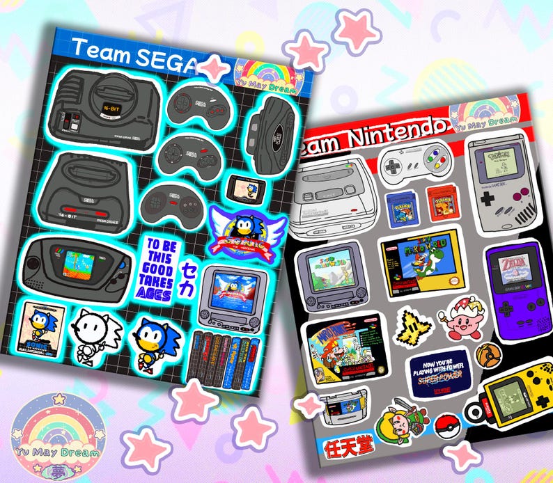 Console Wars Sticker Sheet | 90s Gaming System Stickers | Kawaii ...