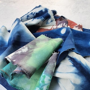 Shibori Cotton Etamine Fabric Bundle, Indigo Dyed Sampler, Fabric for ...