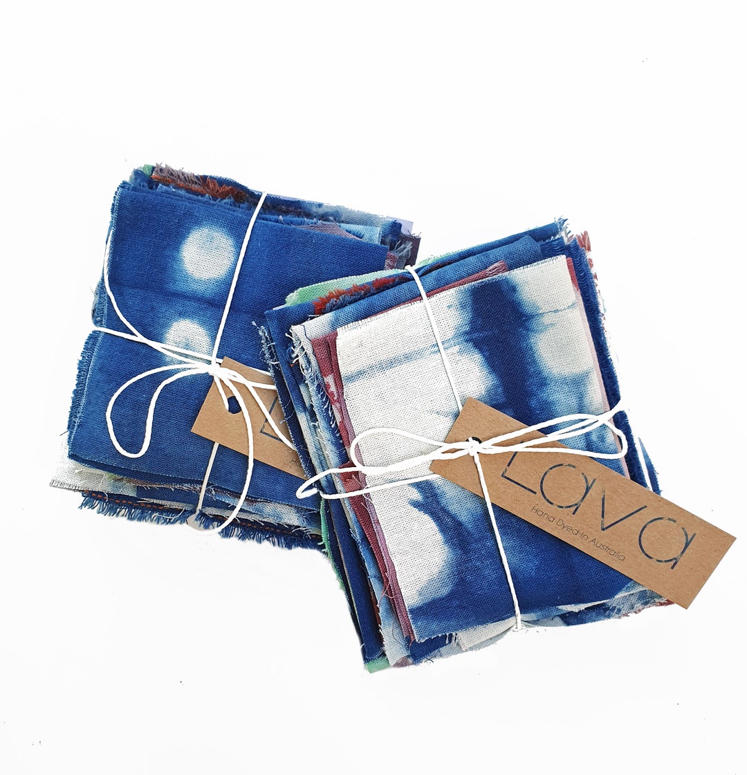 Shibori Cotton Etamine Fabric Bundle, Indigo Dyed Sampler, Fabric for ...