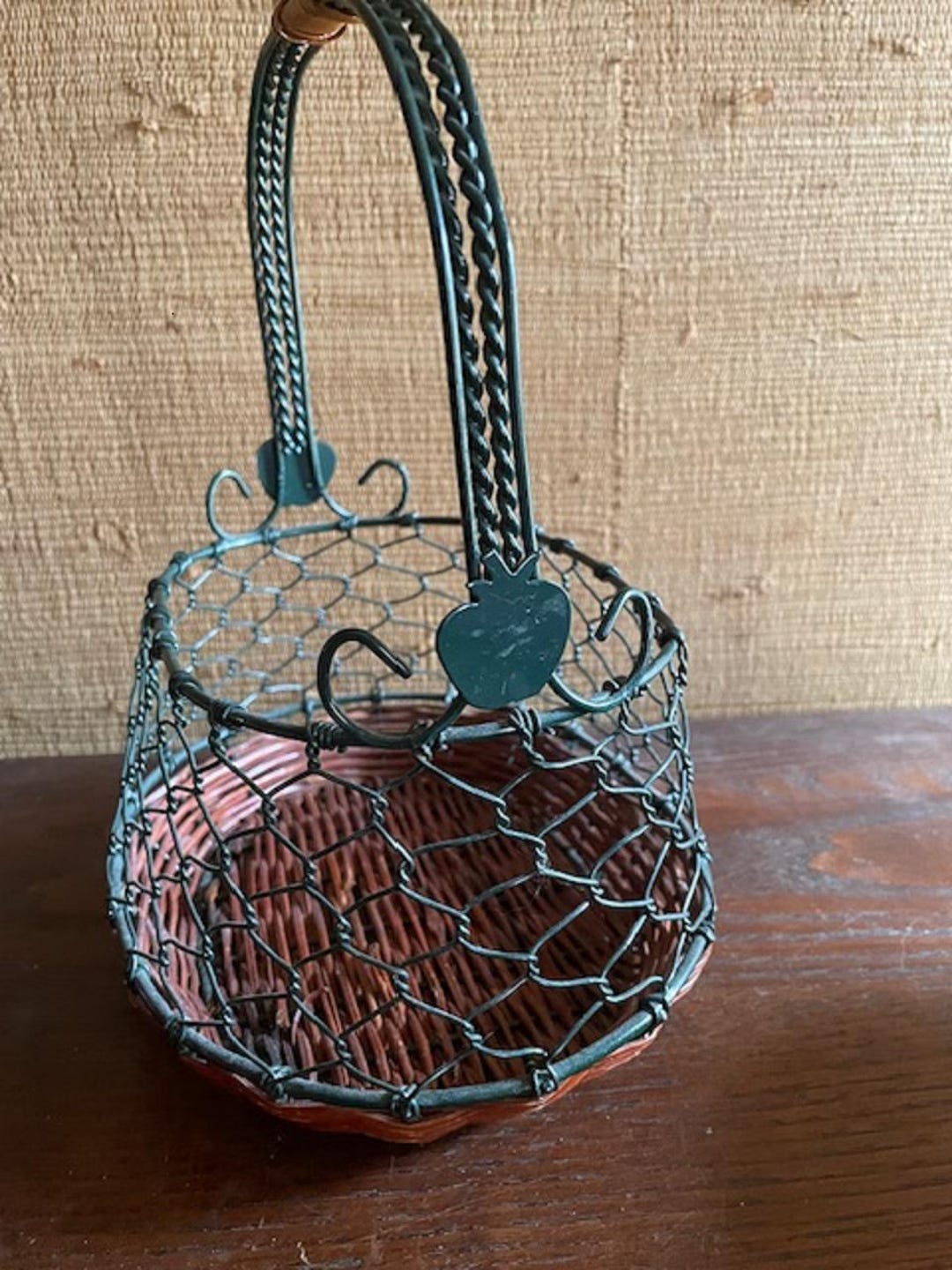 Hunter Green Wire Basket With Woven Bottom - Etsy