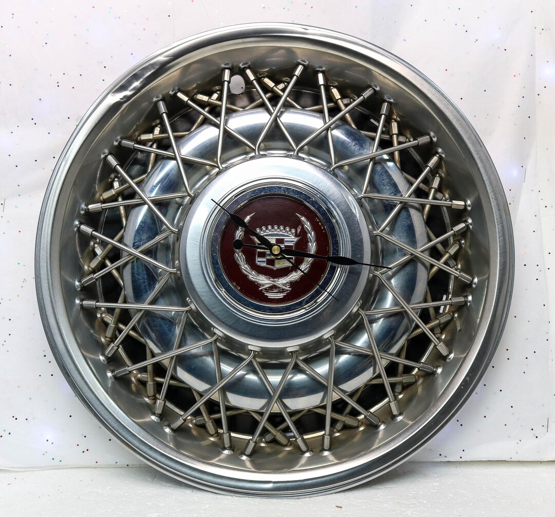 OOAK Clock- Cadillac Emblem Spoke Hubcap Vintage Repurposed Wall Clock ...