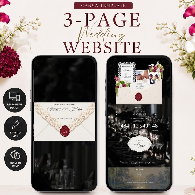 Wedding Website Template With RSVP & Countdown | Editable Canva Digital ...