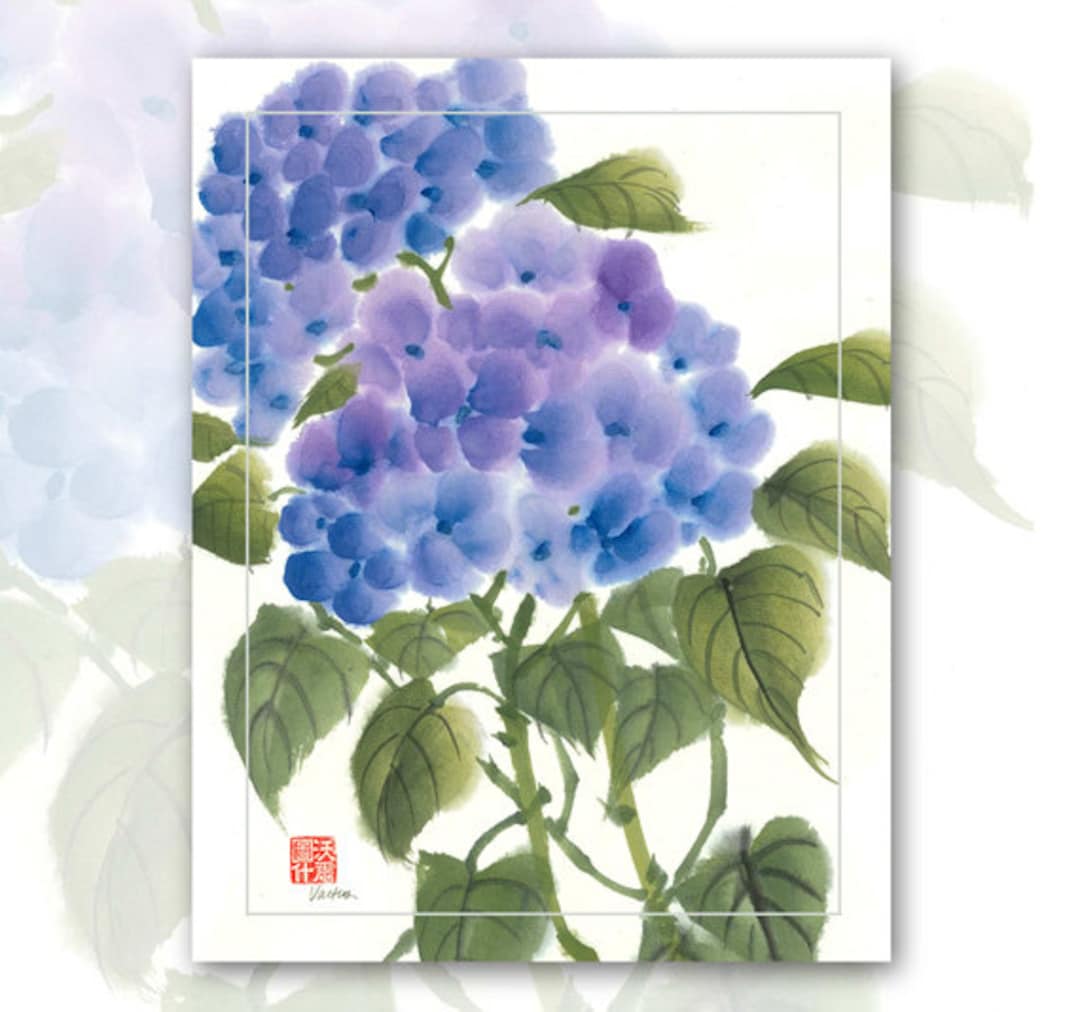 Note Cards "hydrangea" - Watercolor Chinese Brush Painting - Etsy