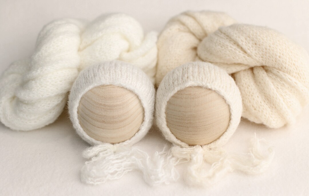 Cream Newborn Knit Bonnet and Stretch Wrap Set: Baby Photography Props ...
