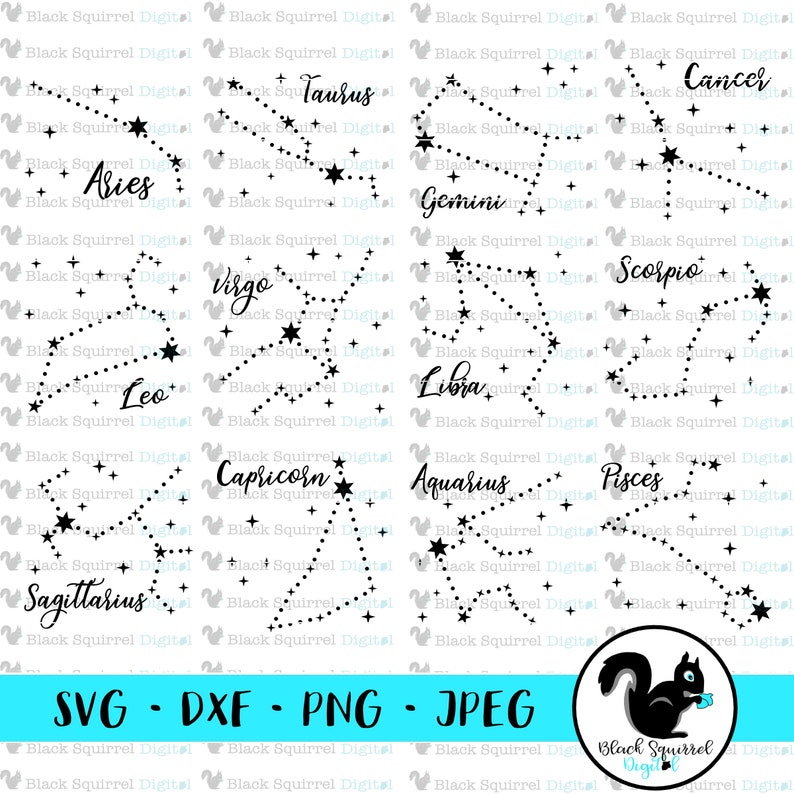 Zodiac Sign Star Constellations SVG Outer Space Horoscope - Etsy