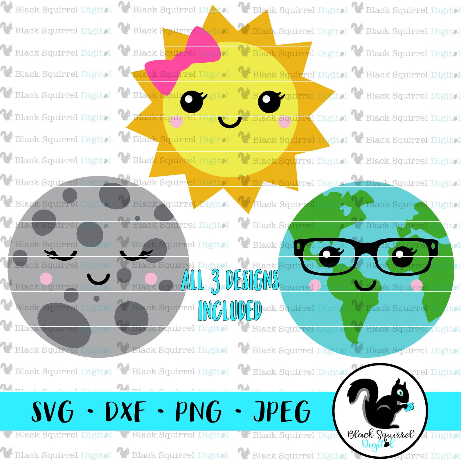 Cute Planet Bundle SVG Sunshine Earth Nerd Sleepy Moon | Etsy