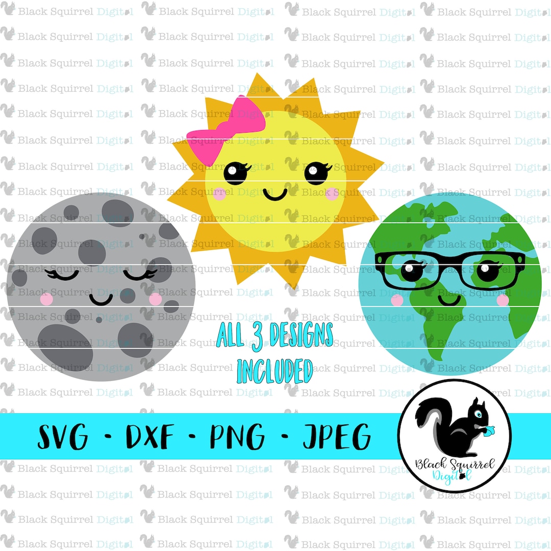 Cute Planet Bundle SVG, Sunshine, Earth Nerd, Sleepy Moon Face, Planets ...