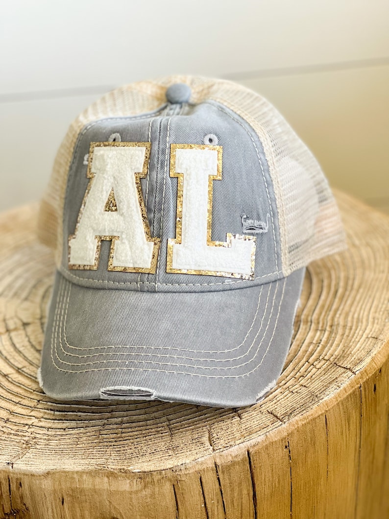 Distressed Hat With Varsity Letter Patches State - Etsy