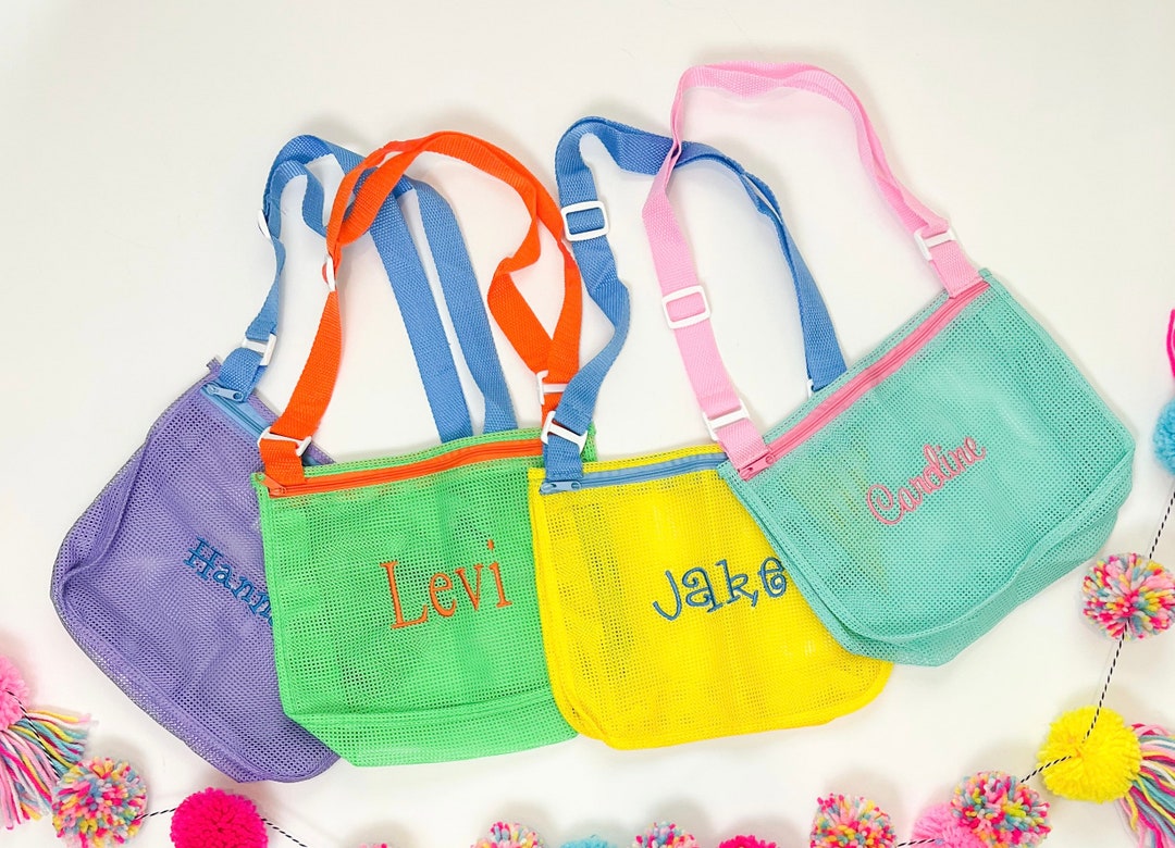 Mesh Seashell Bag With Monogram - Seashell Treasure Bag - Sand Toys ...