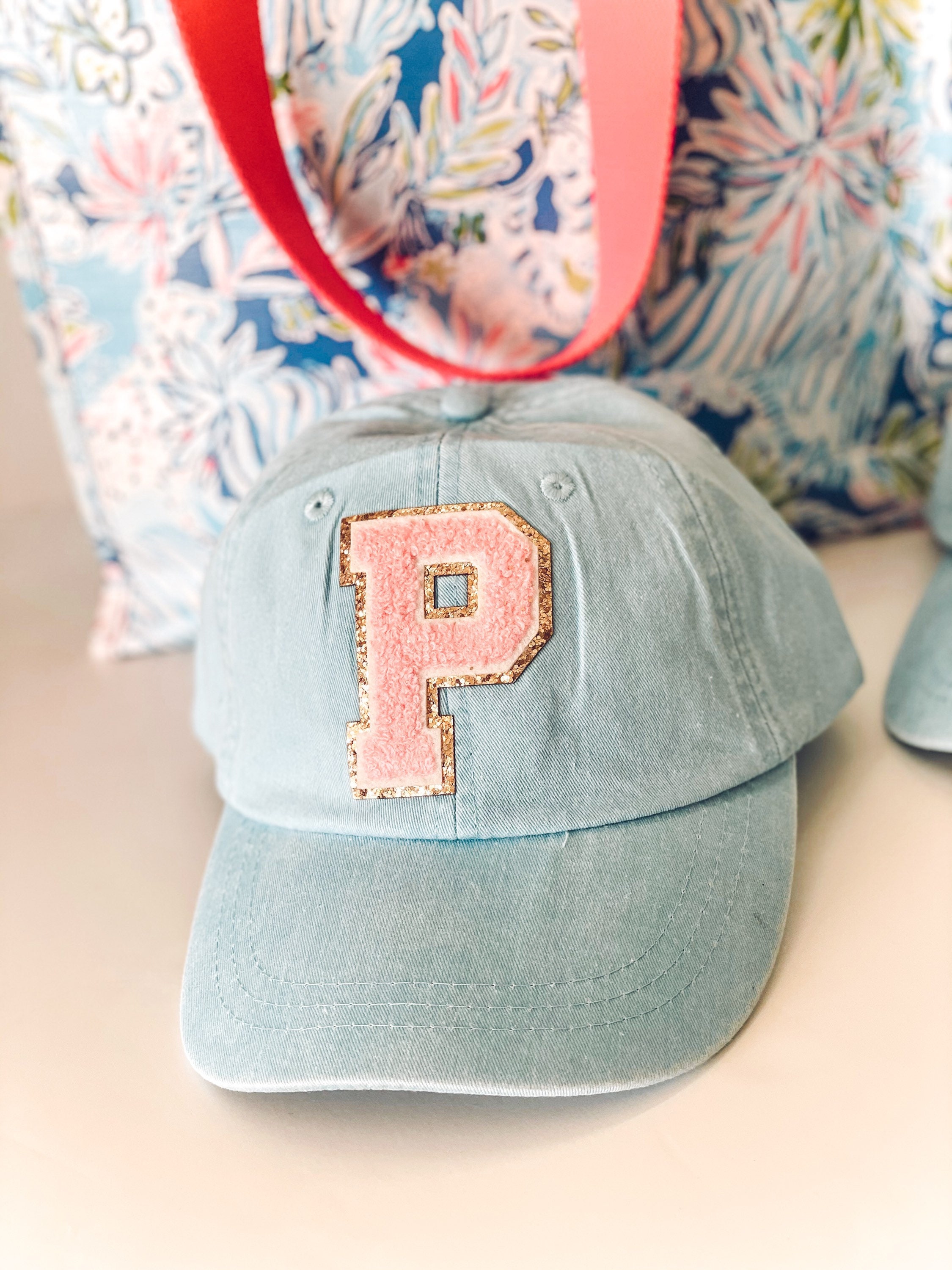 Varsity Letter Patch Hat - Personalized Women's Ball Cap - Pigment Dyed ...