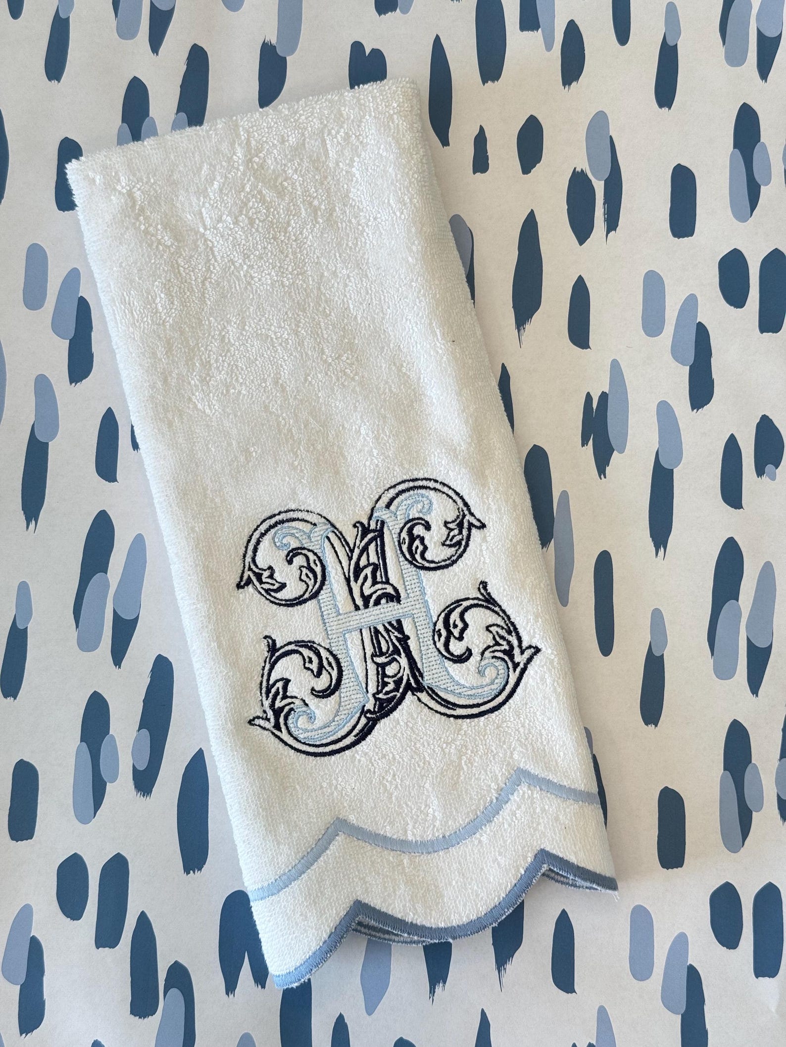 Scallop Hand Towel With Monogram - Bathroom Personalized Home Decor - Etsy