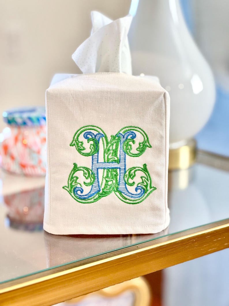 Tissue Box Cover - Custom Embroidered Linen Tissue Holder ...