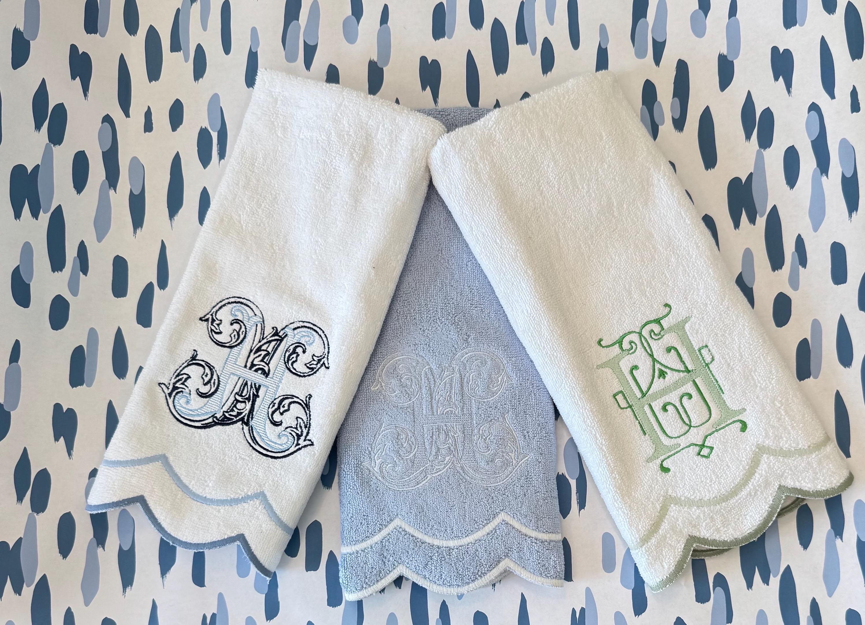 Scallop Hand Towel With Monogram - Bathroom Personalized Home Decor - Etsy