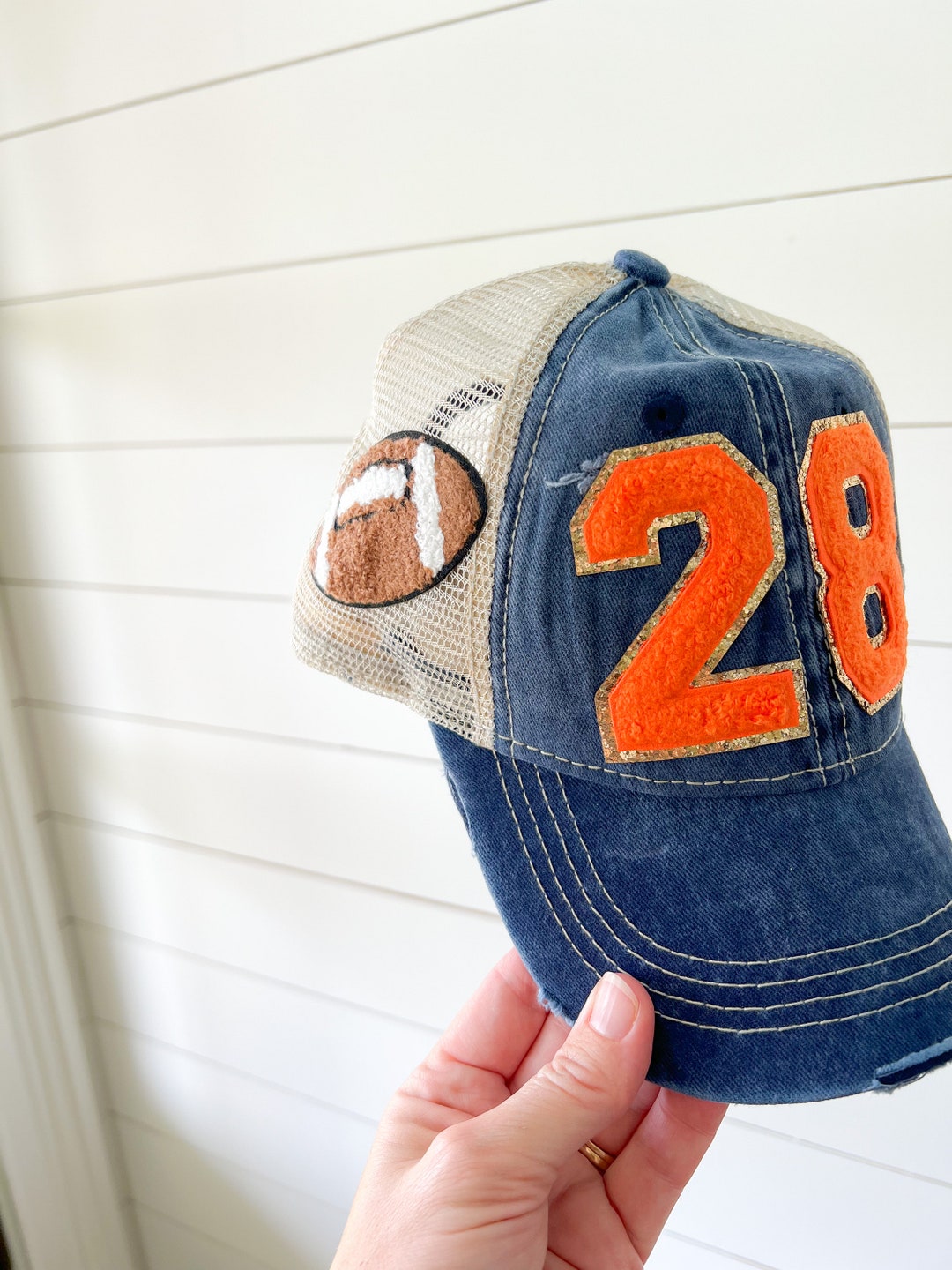 Football Gameday Hat With Varsity Letter or Number Patches - Custom ...