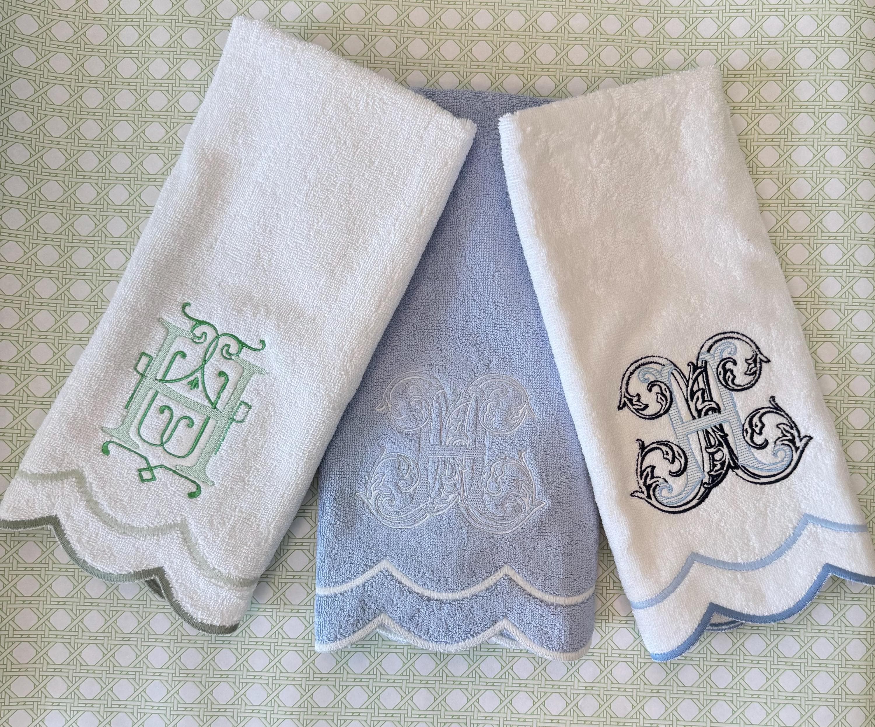 Scallop Hand Towel With Monogram - Bathroom Personalized Home Decor - Etsy