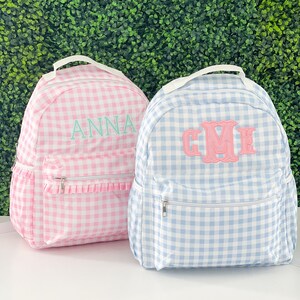 Monogram Gingham Backpack Lunchbox Set: Pink Ruffle, Blue Bookbag - Etsy