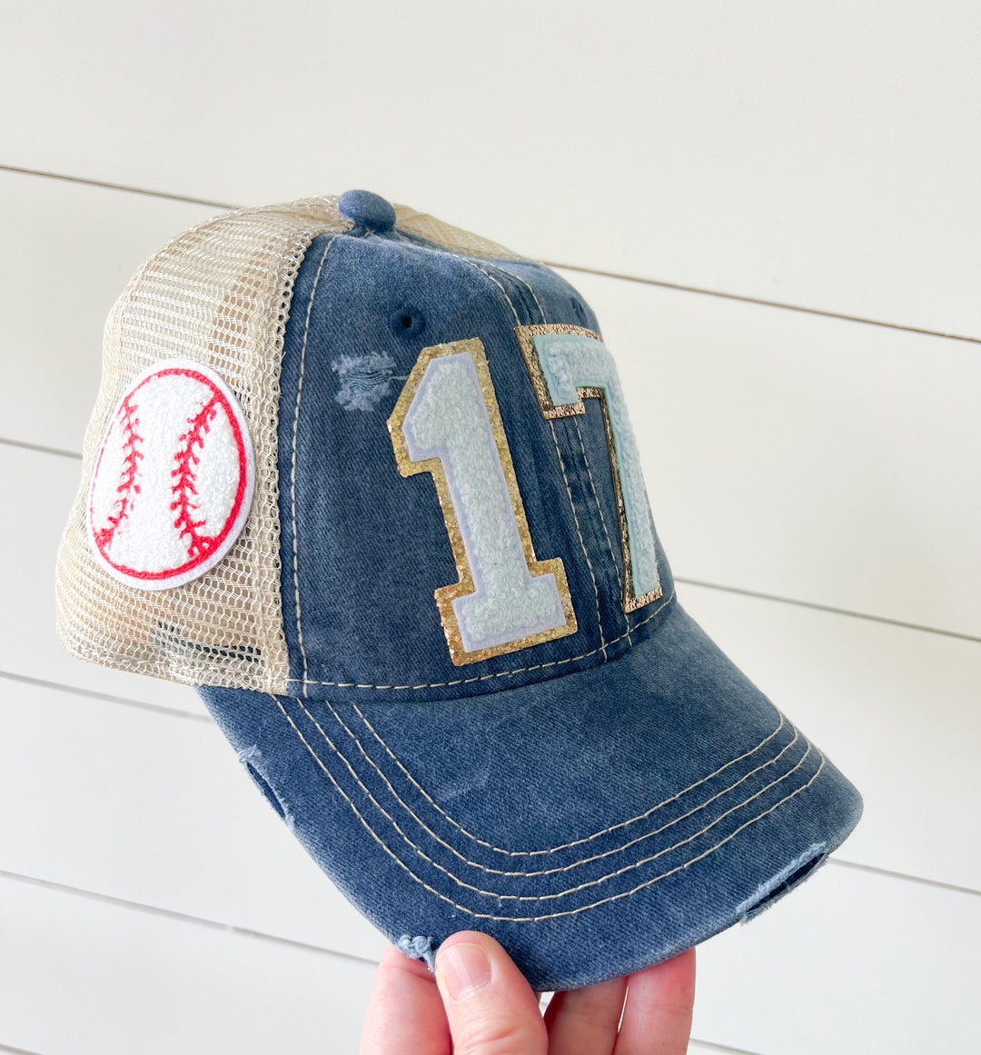 Custom Varsity Patch Baseball Hat - Distressed Gameday Ball Cap - Etsy