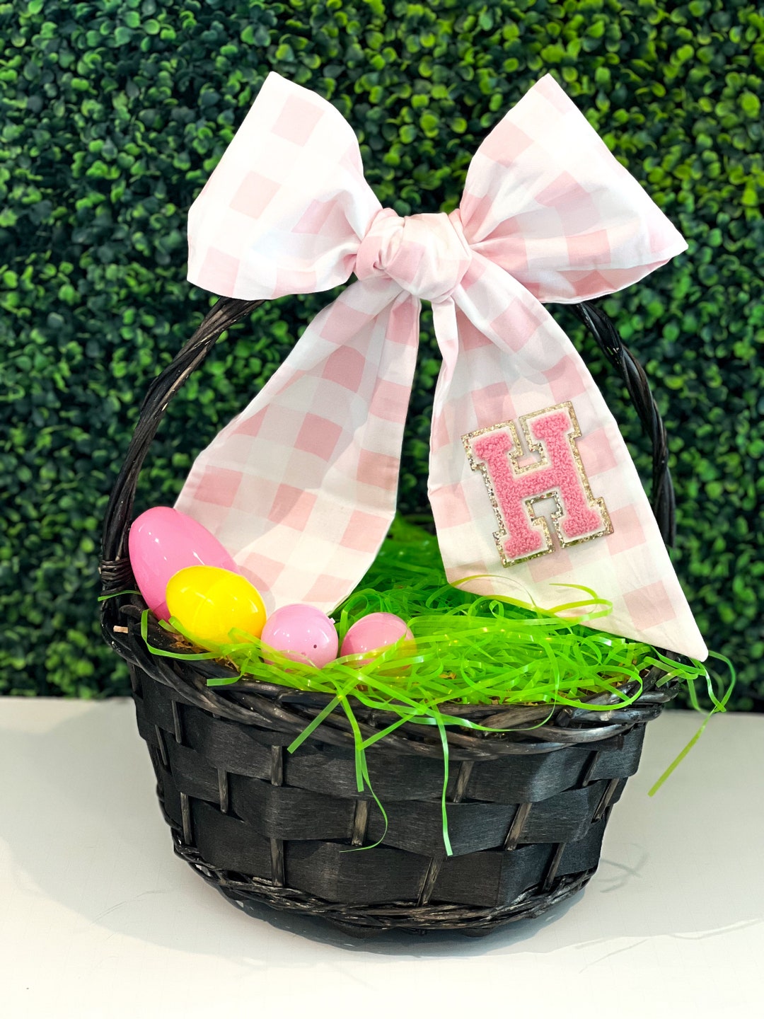Pink Gingham- Checkered Easter Basket Bow Sash With Monogram ...