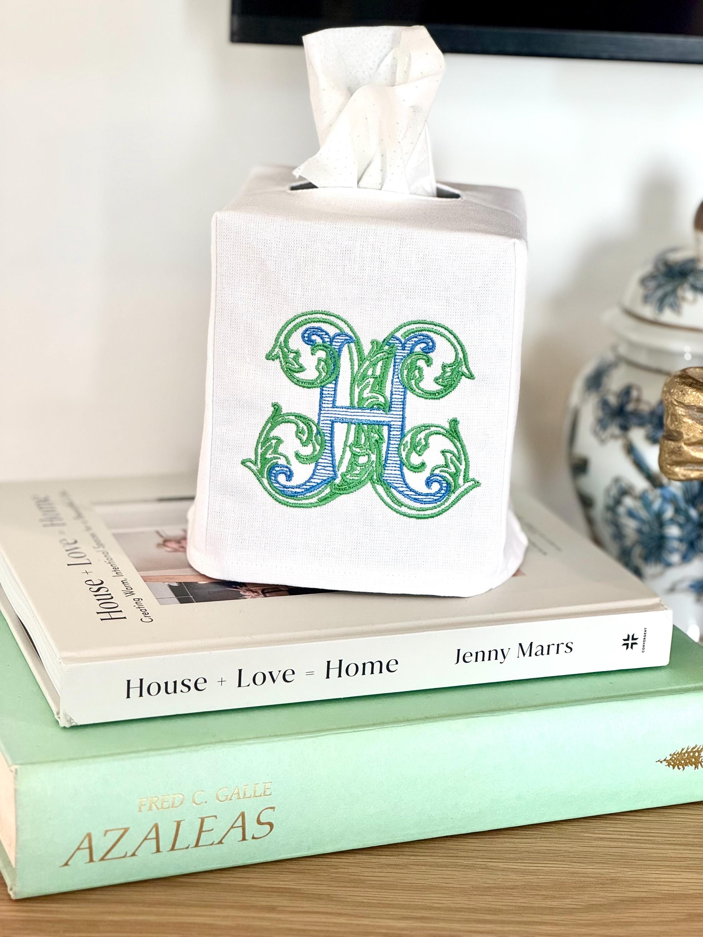Tissue Box Cover - Custom Embroidered Linen Tissue Holder ...