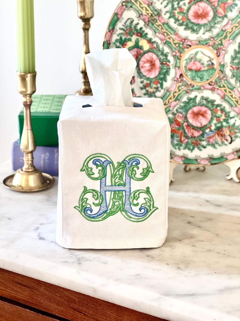 Tissue Box Cover - Custom Embroidered Linen Tissue Holder ...