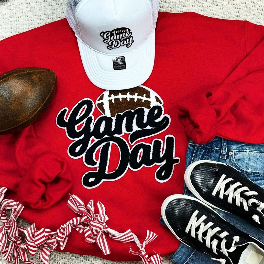 Gameday Football Chenille Patch Crewneck Sweatshirt - Custom Game Day ...