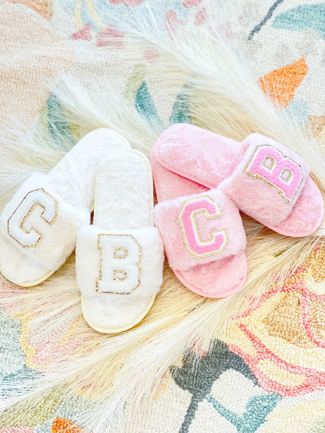 Fuzzy Slippers Personalized With Patches Bridesmaid Gift - Etsy