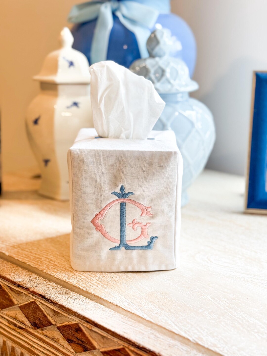Linen Embroidered Tissue Box Cover - Custom Decorative Cover ...
