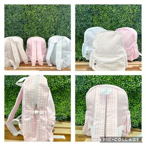 Floral Gingham Backpack With Monogram - Pink Blue Khaki Bookbag - Back ...