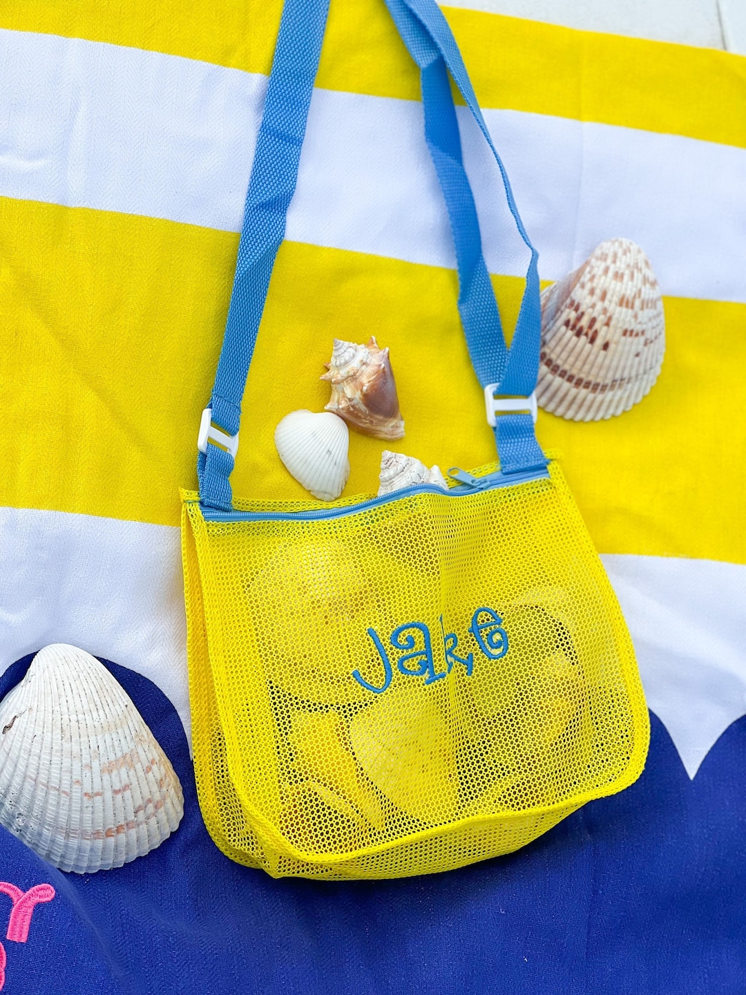 Personalized Mesh Seashell Bag - Seashell Treasure Bag - Sand Toys ...