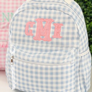 Monogram Gingham Backpack Lunchbox Set: Pink Ruffle, Blue Bookbag - Etsy