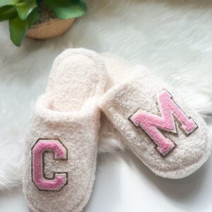 Custom Fuzzy Slippers Personalized With Patches - Bridesmaid Gift - Etsy