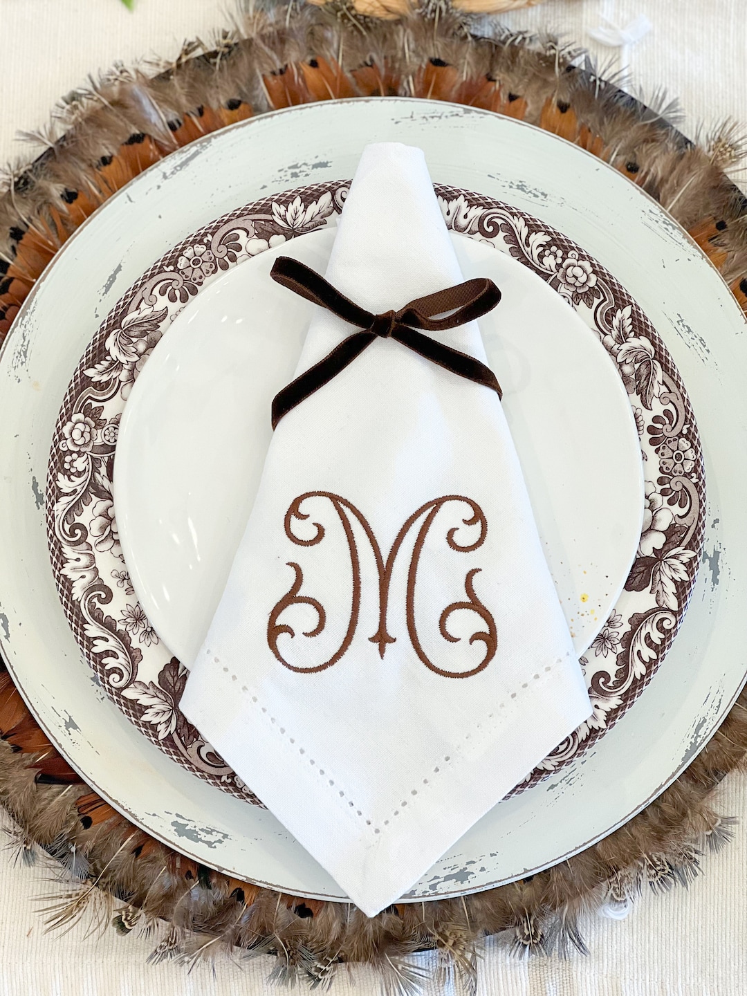 White Cloth Dinner Napkin Set With Monogram - Holiday Table Decor ...
