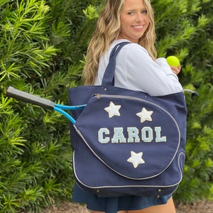Custom Navy Tennis Bag Personalized With Chenille Patches- Canvas ...