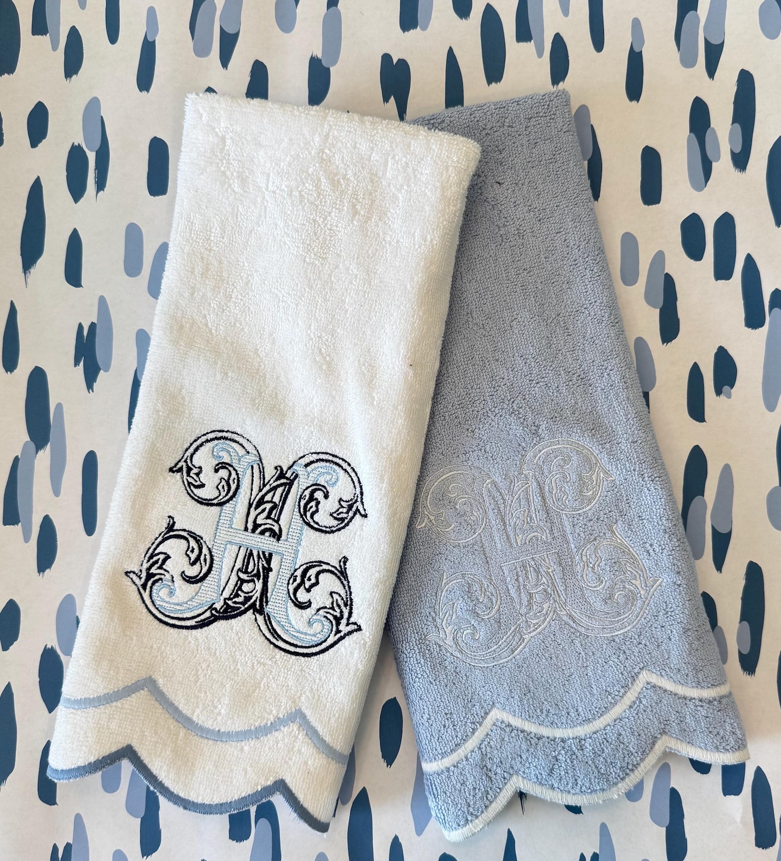 Scallop Hand Towel With Monogram - Bathroom Personalized Home Decor - Etsy