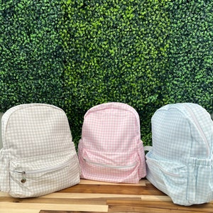 Floral Gingham Backpack With Monogram - Pink Blue Khaki Bookbag - Back ...