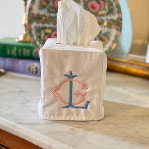 Tissue Box Cover - Custom Embroidered Linen Tissue Holder ...