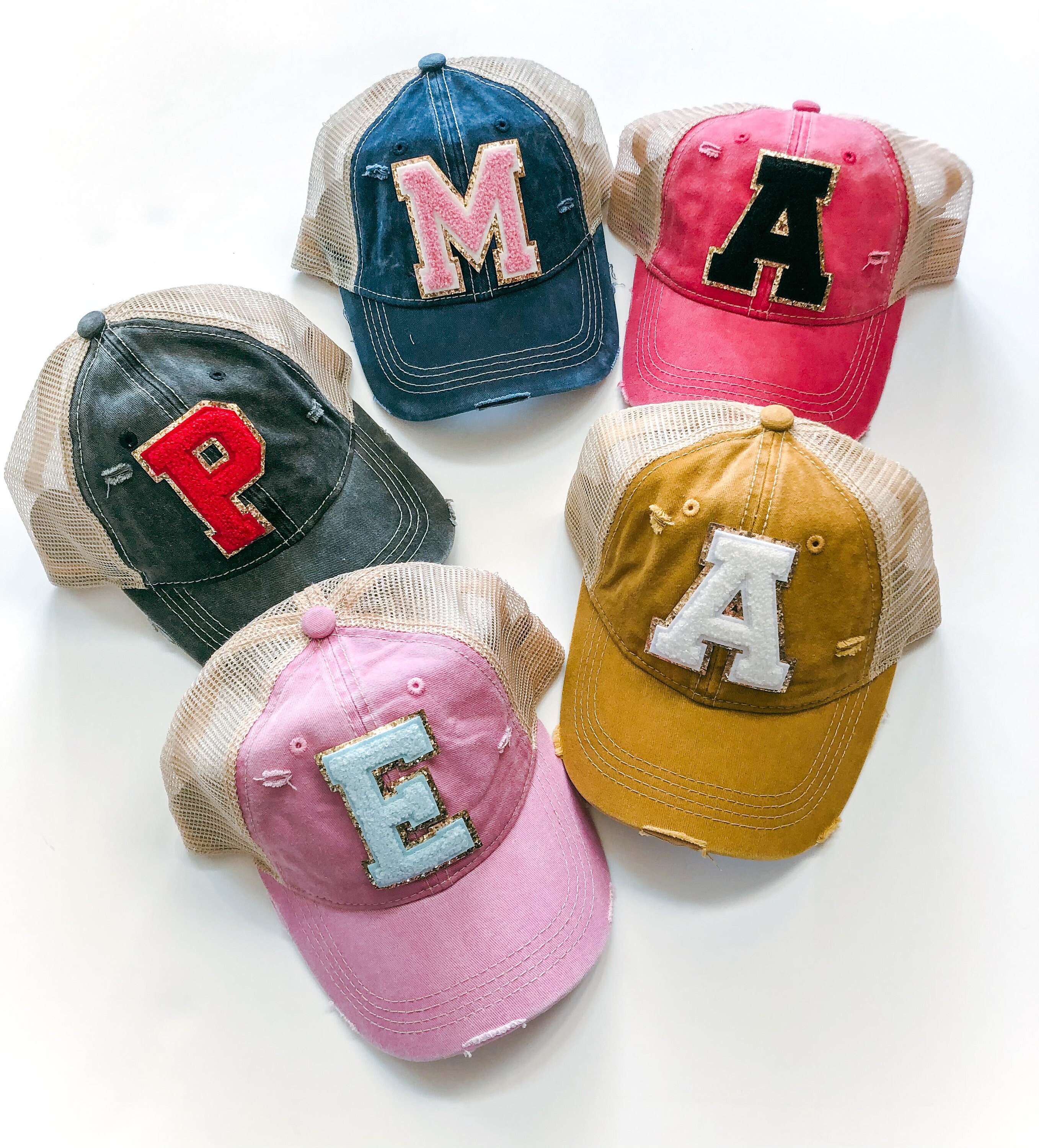 Distressed Hat With Varsity Letter Patches State - Etsy