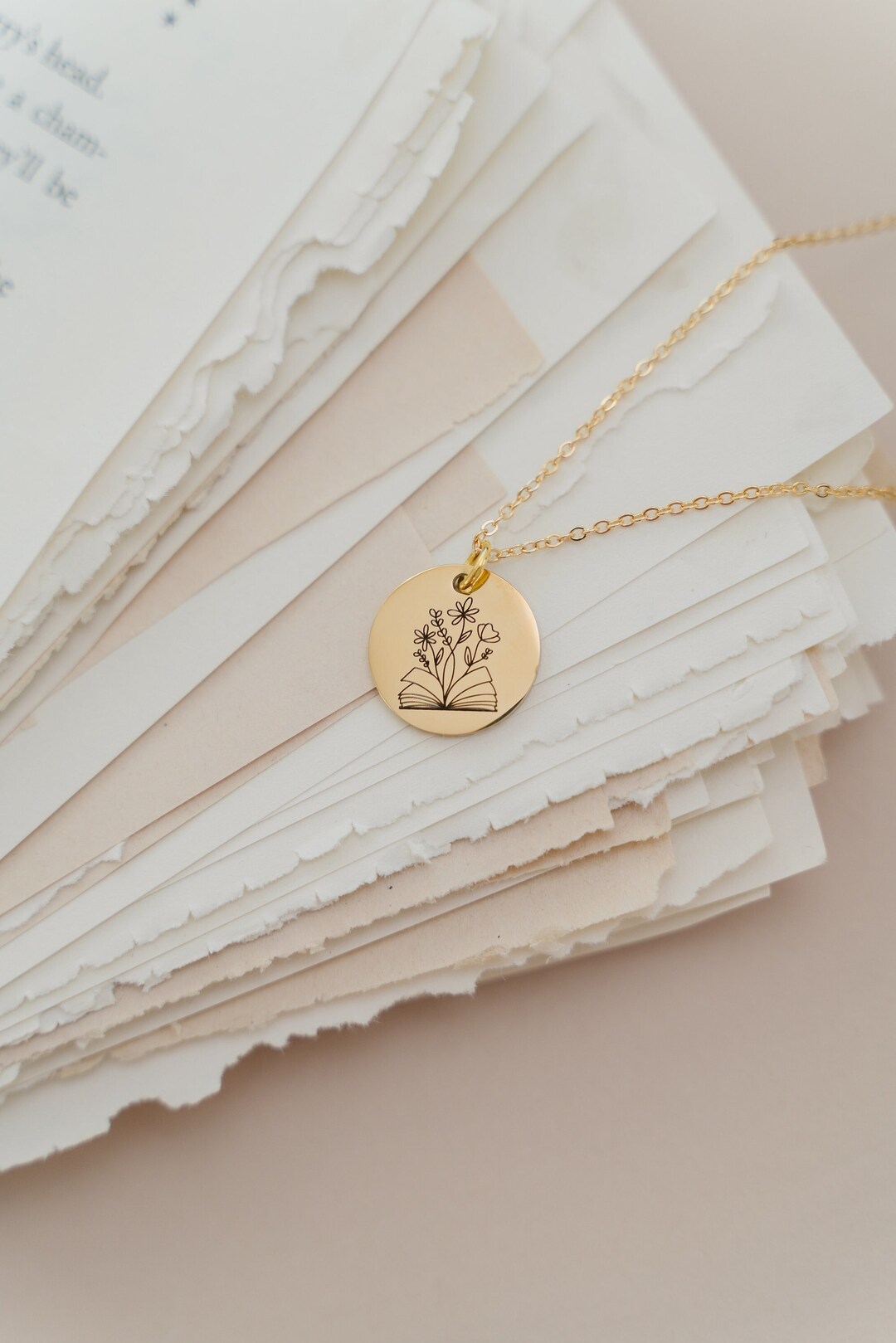 Grow in Knowledge Necklace, Book Lover Gift, Book & Flower, Book Lover ...