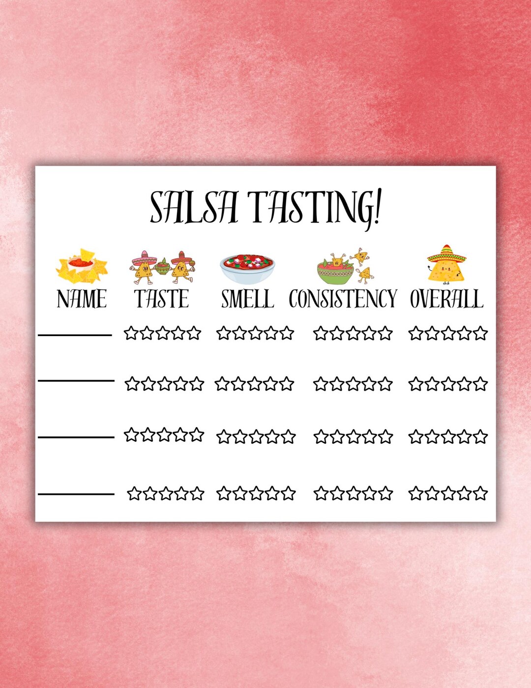 Salsa Review Tasting Card for Parties and Gifts Digital Download. - Etsy