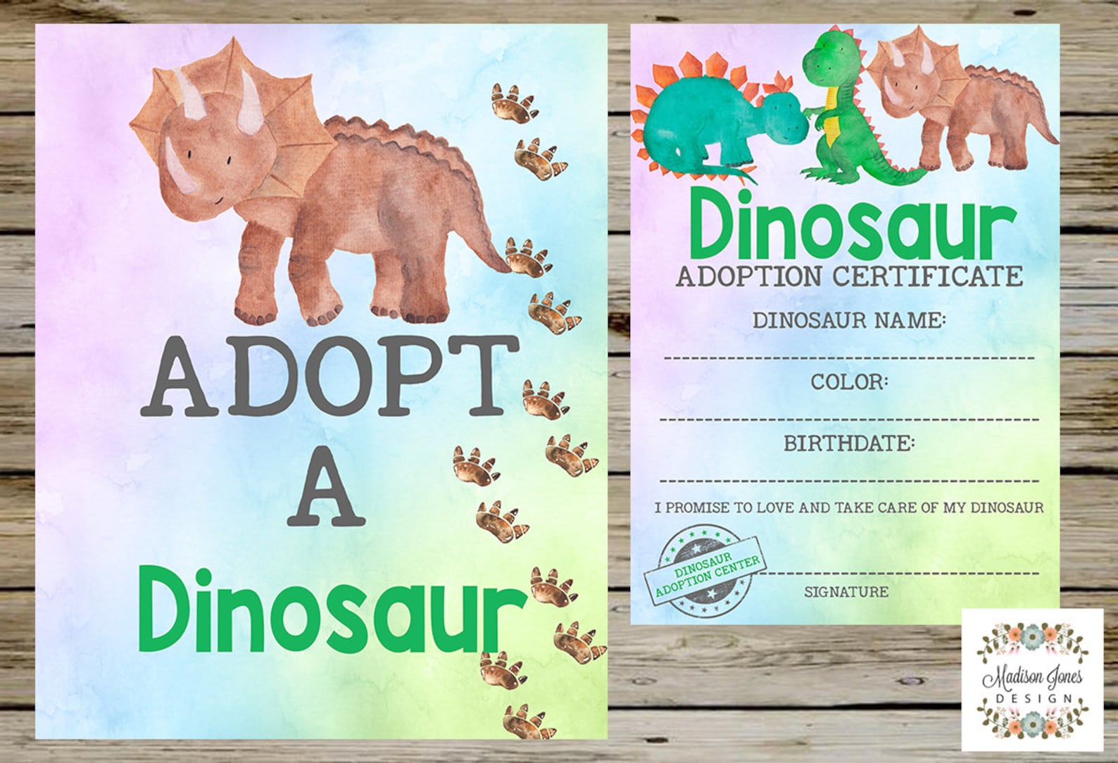 ADOPT a DINOSAUR 8x10 Sign and 5x7 Adoption Certificate Card | Etsy