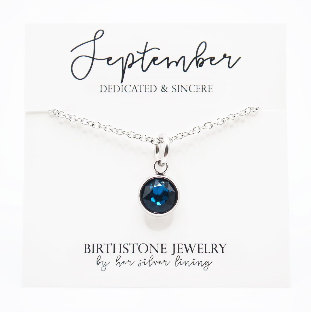 Stainless Steel Sapphire Birth Month Necklace, September Birthstone ...