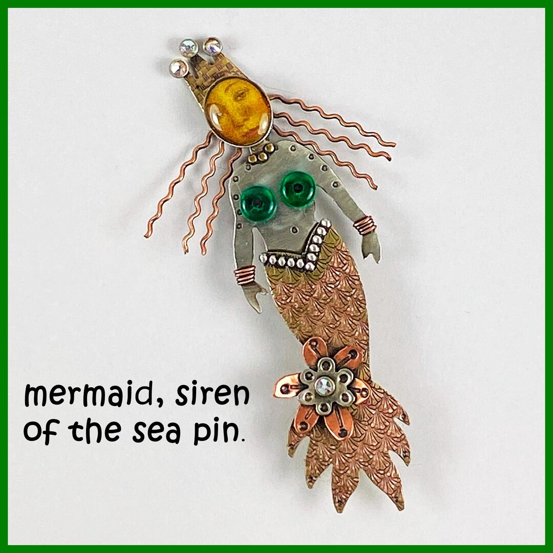 Mermaid Pin / Mixed Metal Siren of the Sea / Whimsical Artisan Mermaid ...