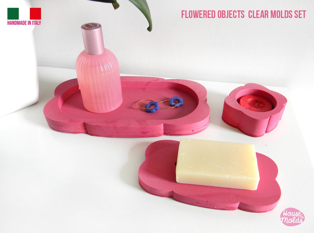 Flowered Objects Clear Molds Set - Includes Tray , Soap Dish and Candle ...