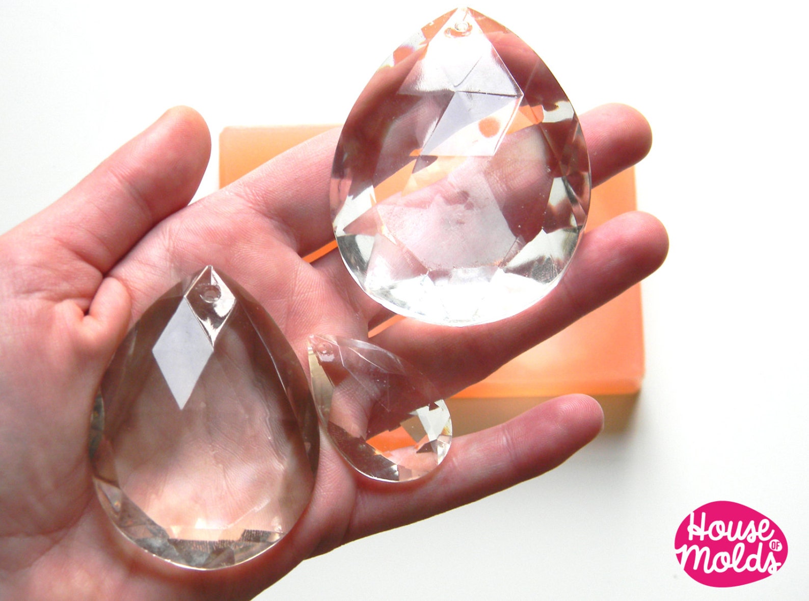 3D Faceted Teardrop Cristal Mold Set of 3, Clear Silicone Mold for ...