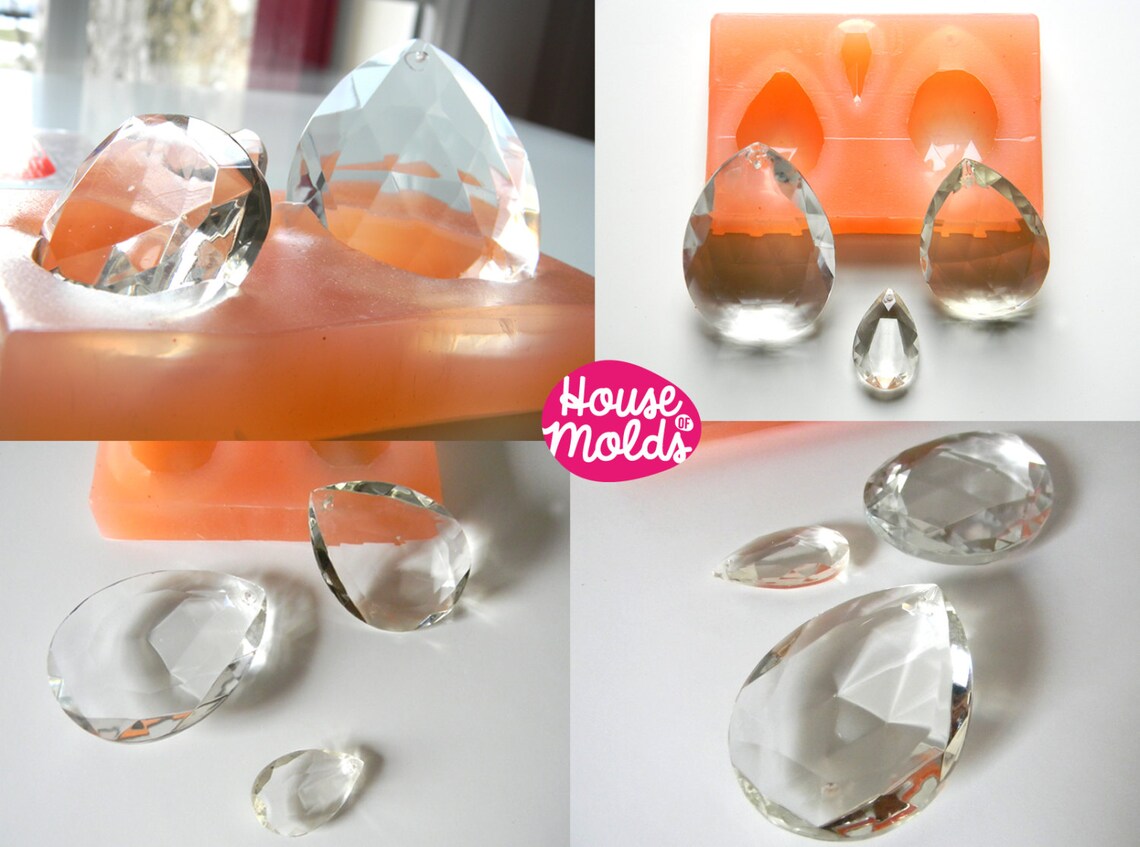 3D Faceted Teardrop Cristal Mold Set of 3, Clear Silicone Mold for ...