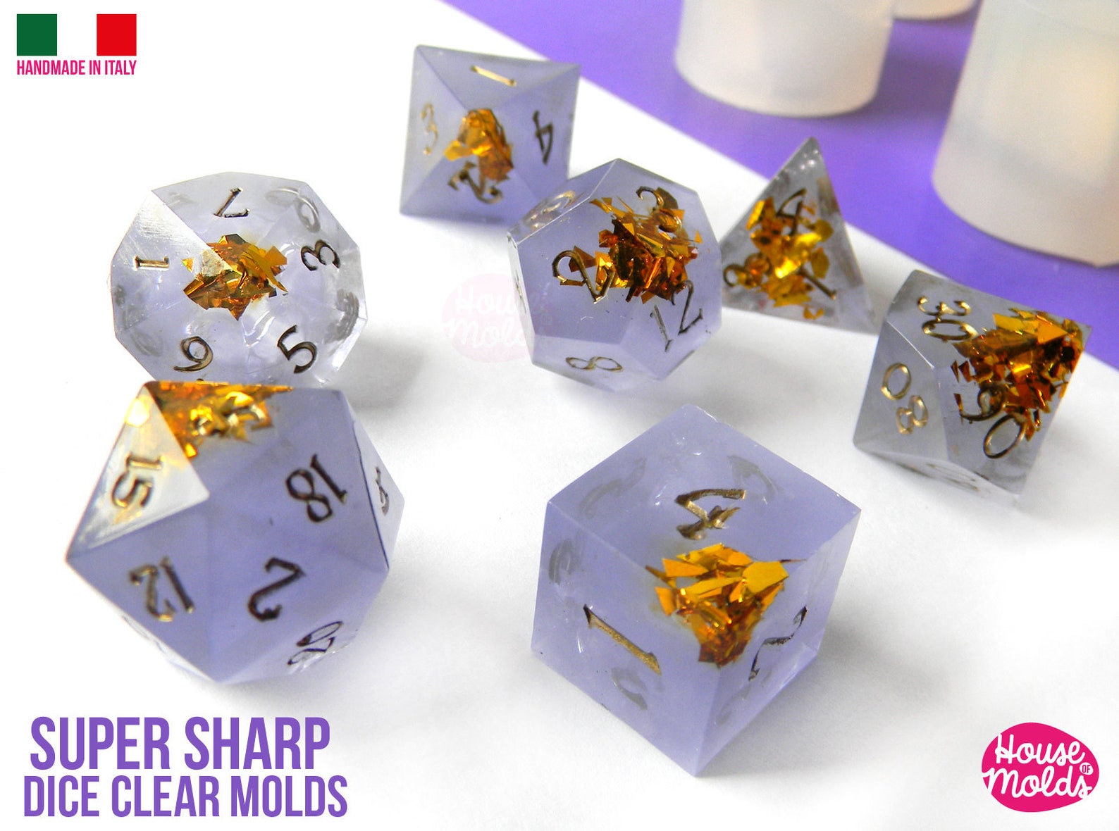 Super Sharp Gamer Dice Set of 7 Clear Silicone Molds - HOUSE OF MOLDS ...