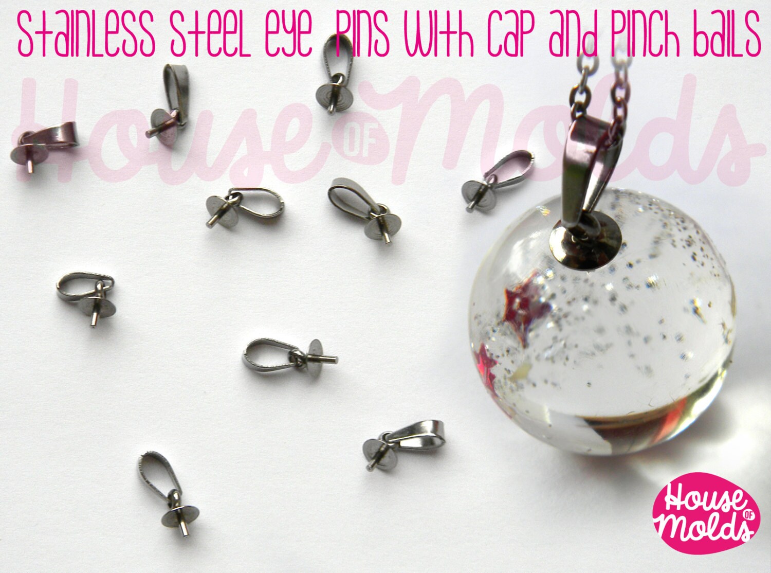 Stainless Steel Tiny Eyepins With Caps and Pinch Bails -5x13 Mm-perfect ...