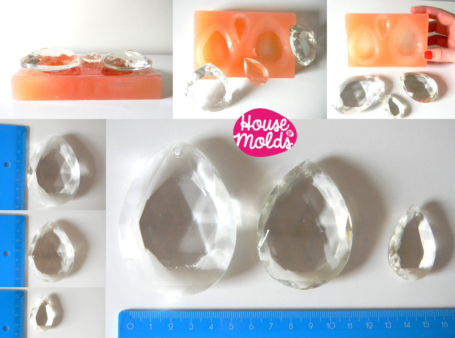 3D Faceted Teardrop Cristal Mold Set of 3, Clear Silicone Mold for ...